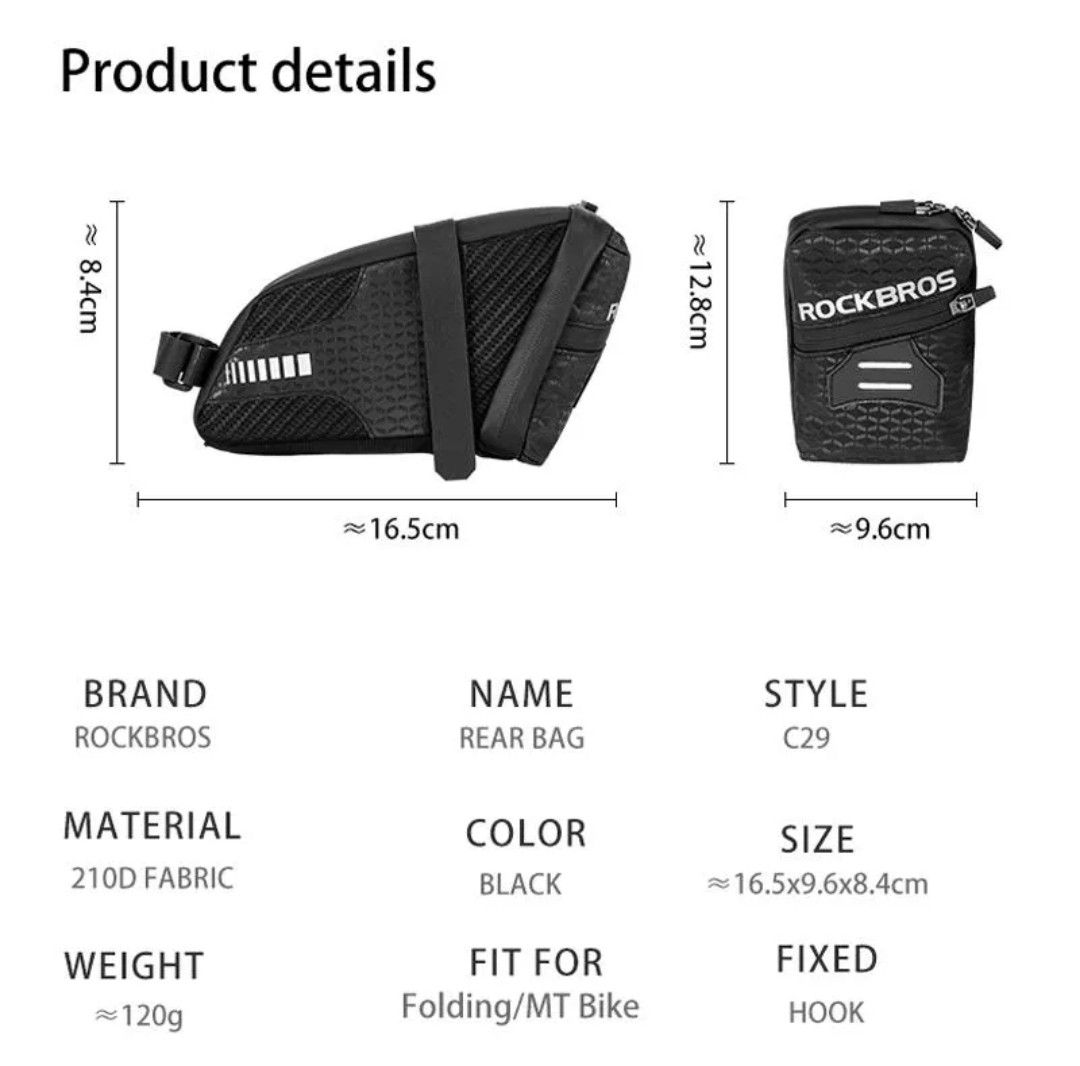 Rockbros Bicycle Saddle Bag, Sports Equipment, Bicycles & Parts, Parts ...