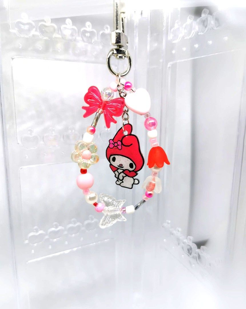 Sanrio Beaded Keychain Keyring Phone Strap Handmade bag charms Kuromi ...