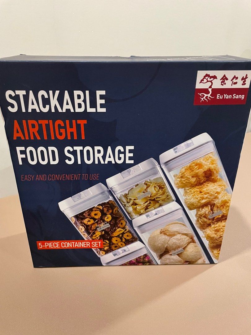 Set of 5 airtight stackable containers, Furniture & Home Living ...
