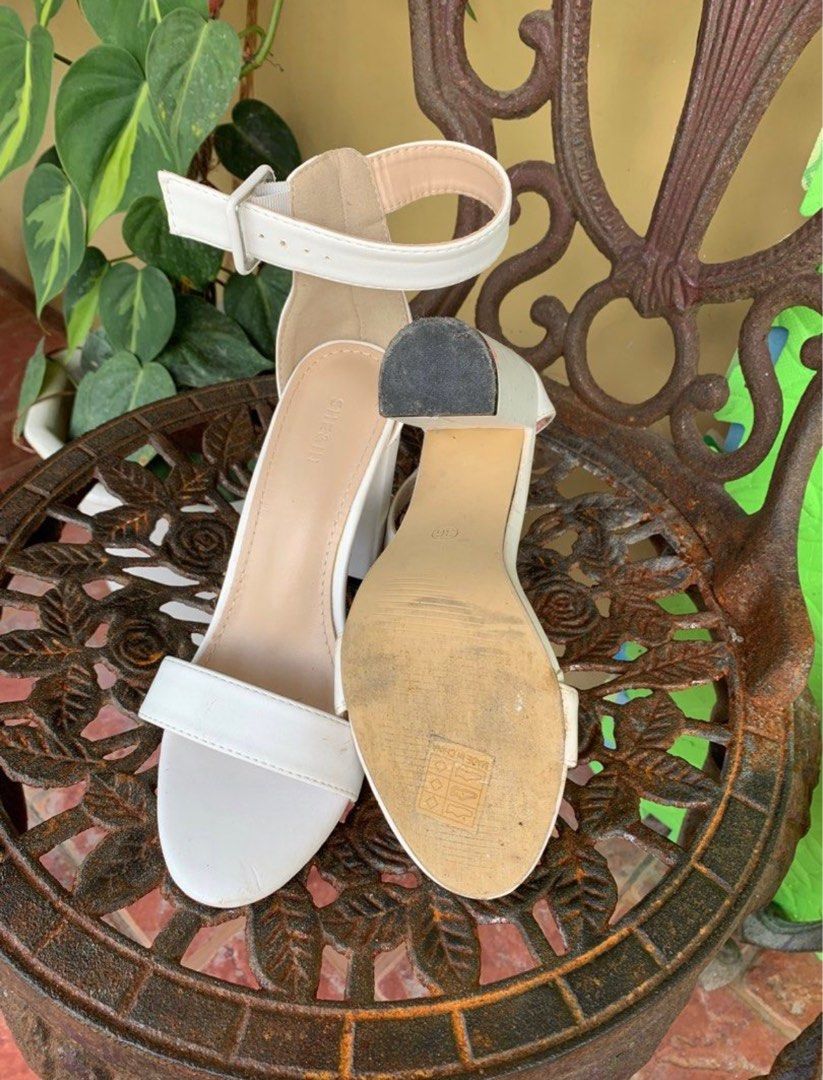 Shein white chunky platform two strap sandals heels, Women's Fashion, Footwear, Heels on Carousell