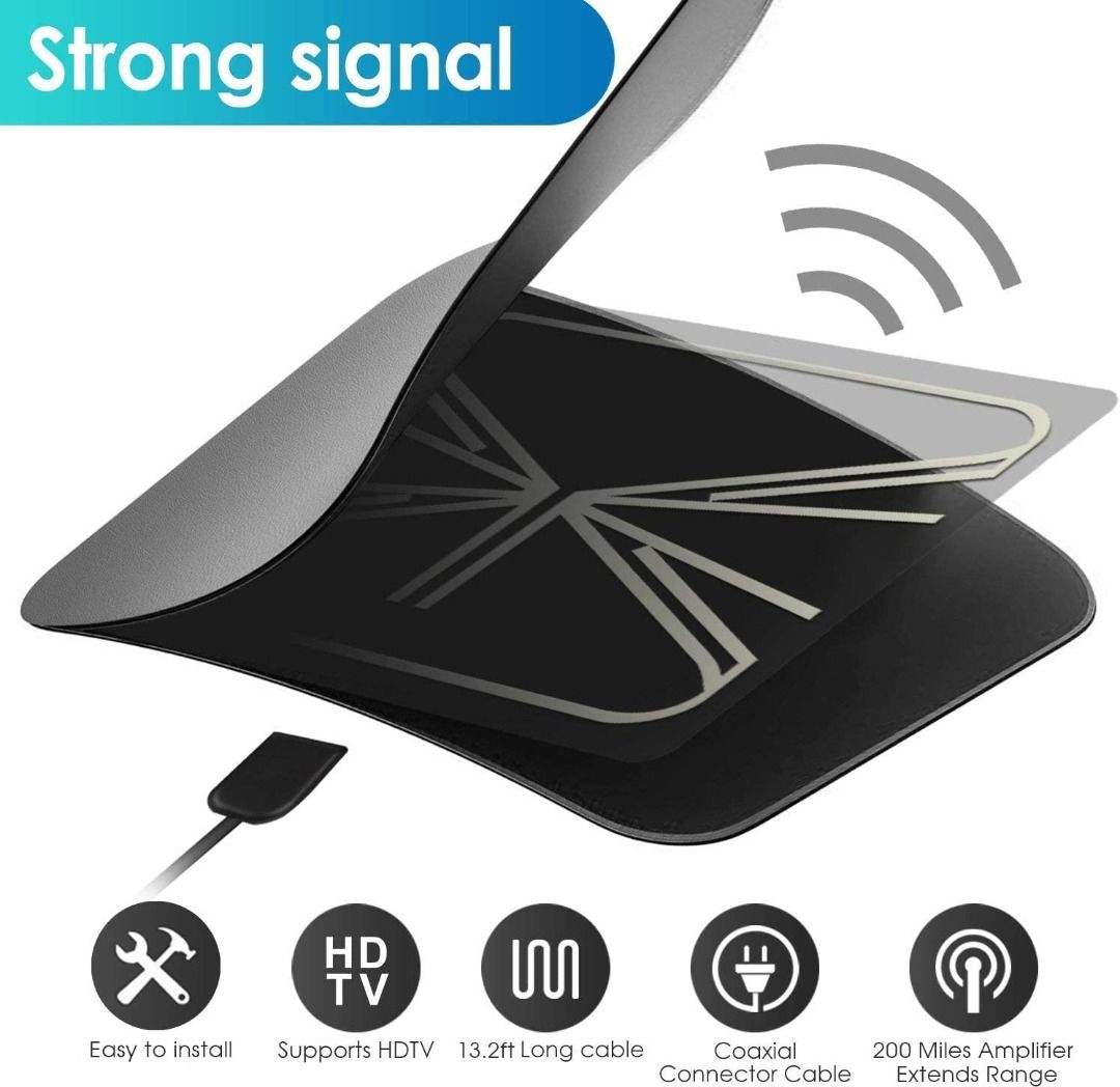 TV Aerial, Indoor TV Aerial 200+ Miles Freeview Aerial with Amplifier ...