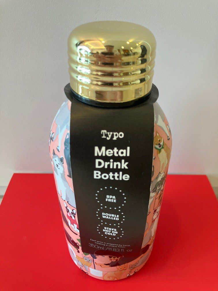 Typo Metal Drink Bottle (350ml, Cats and Dogs Design), Furniture & Home ...