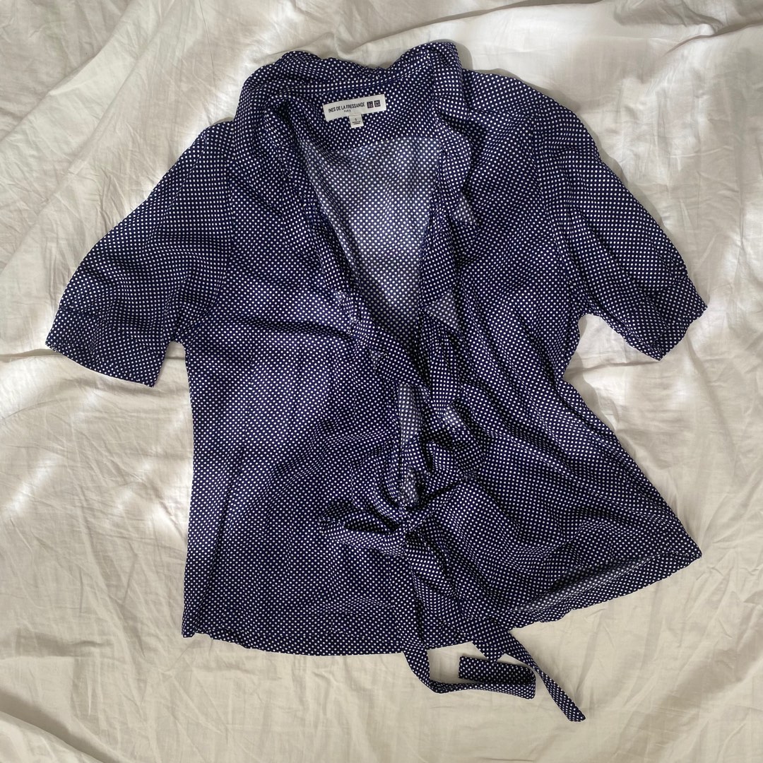 Uniqlo Ines De La Fressange Polka Dots Blue Top, Women's Fashion, Tops, Blouses on Carousell