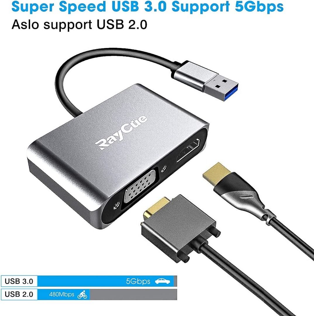 USB 3.0 to HDMI VGA Adapter, USB to HDMI VGA Sync Output, 1080P Video ...
