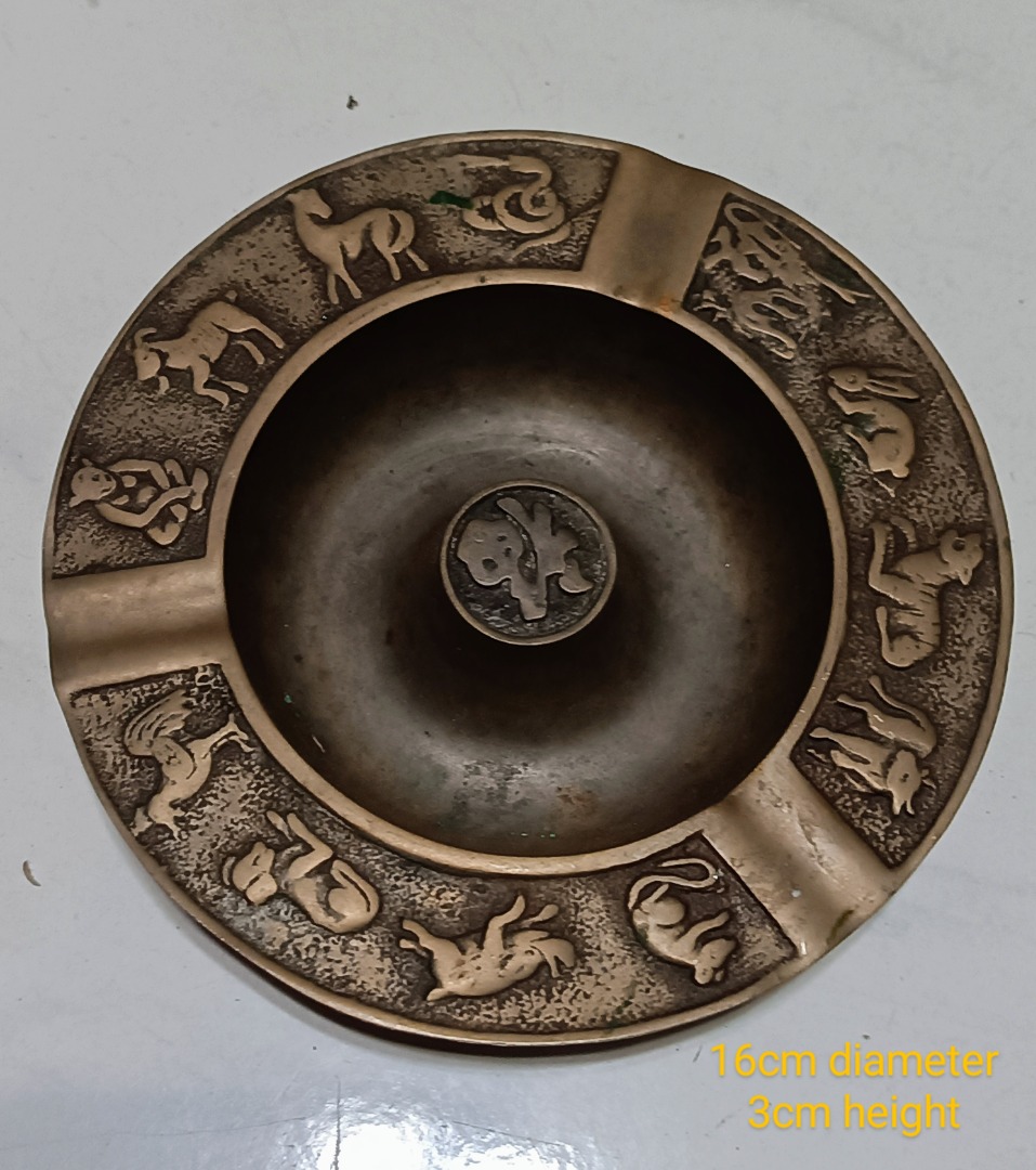 Vintage Brass Ashtray with Embossed Zodiac Design, Hobbies & Toys ...