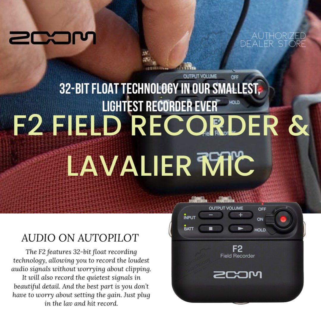 ZOOM F2 Ultracompact Portable Field Recorder with Lavalier Microphone ...