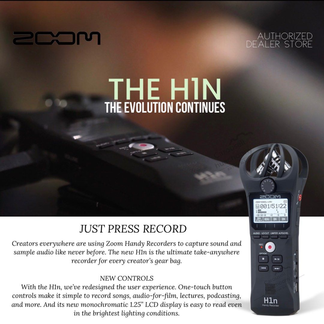 ZOOM H1n 2-Input / 2-Track Portable Handy Recorder with Onboard X/Y ...