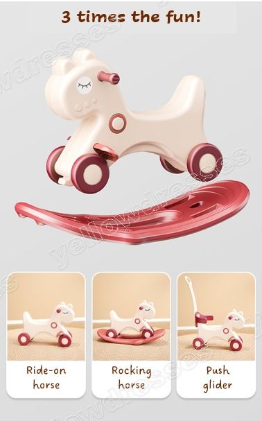 3-in-1 Rocking Horse - Push Glider, Ride-on Horse, Rocker Horse, Babies ...