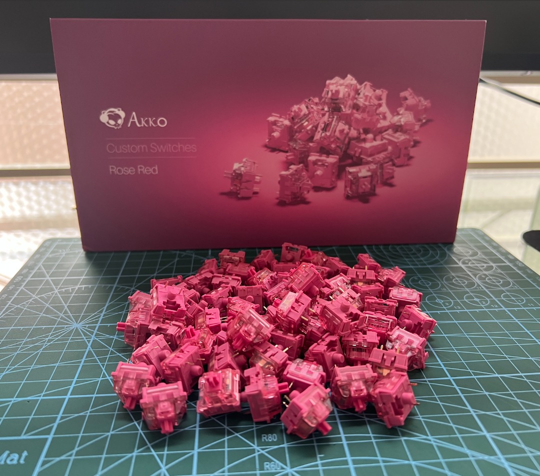 90x Lubed Akko Rose Red Custom Switches 43g Custom Mechanical Keyboard ...