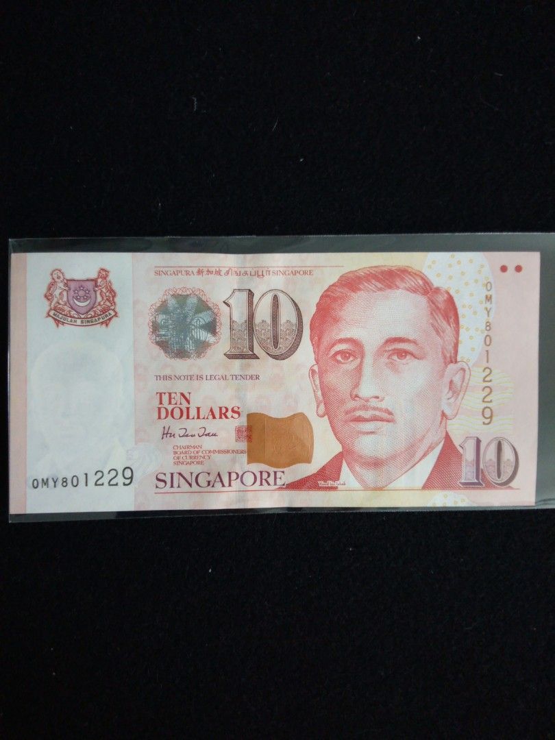 7 pcs running number $10 Portrait Singapore paper notes 1st series sign ...