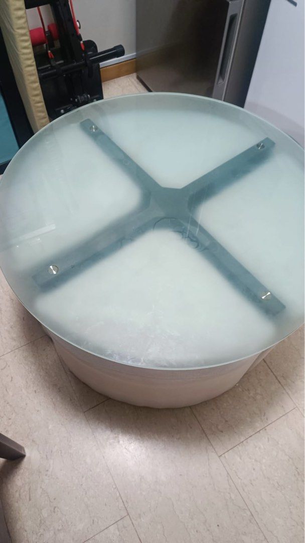 90cm glass top coffee table with 4 stools to be given away. Self ...