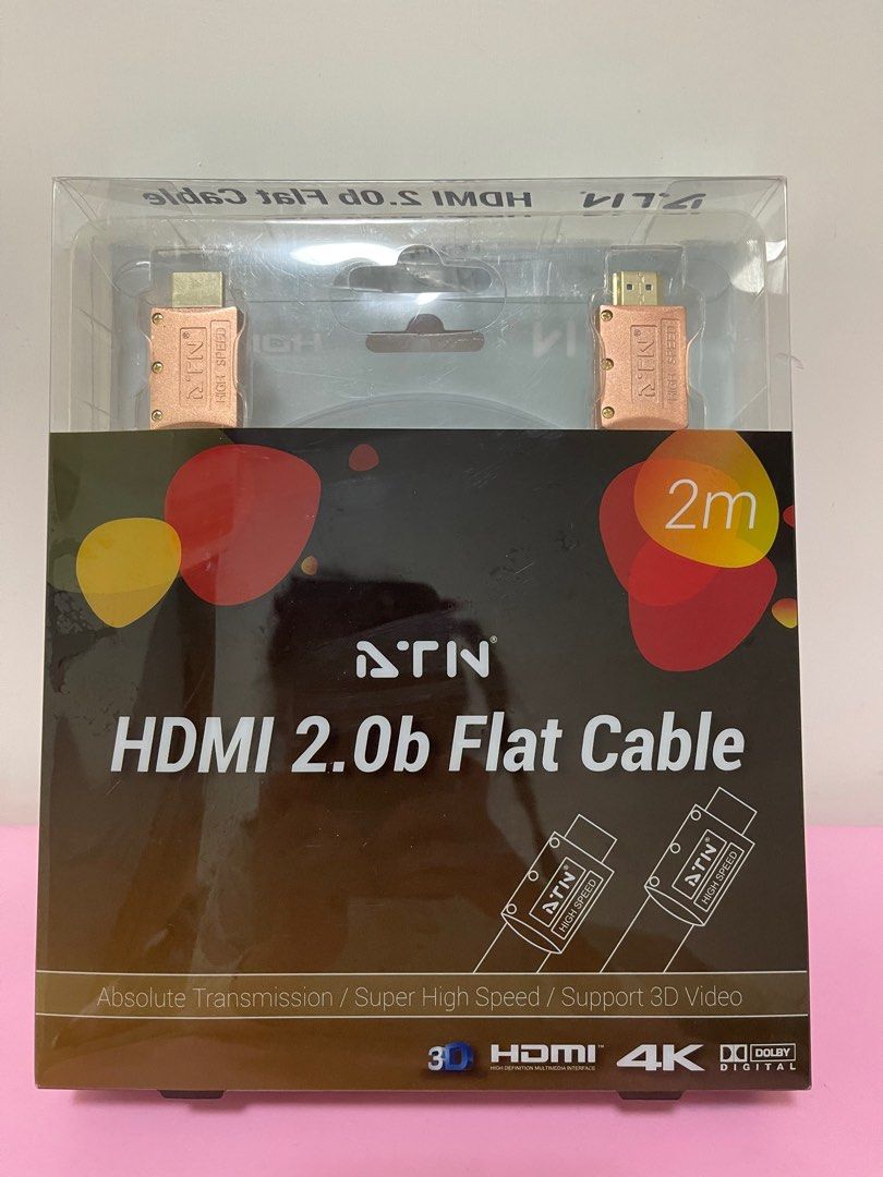 ATN HDMI 2.0b Flat Cable, 2M, 4K, 電腦＆科技, 電腦周邊及配件, 電腦線、轉接線及轉換器 - Carousell