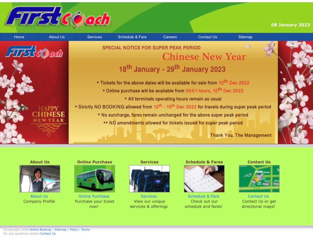 CNY Return Ticket: First Coach Bus from KL to SG (23rd Jan), Tickets ...