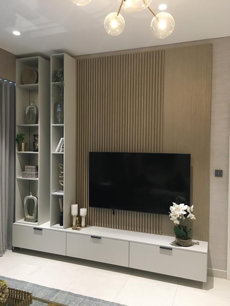 Fluted panel feature wall tv console, Furniture & Home Living ...