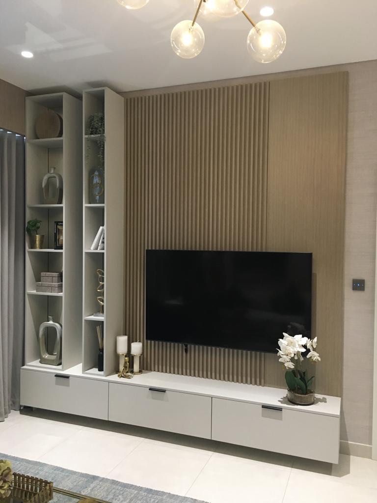 Fluted panel feature wall tv console, Furniture & Home Living ...