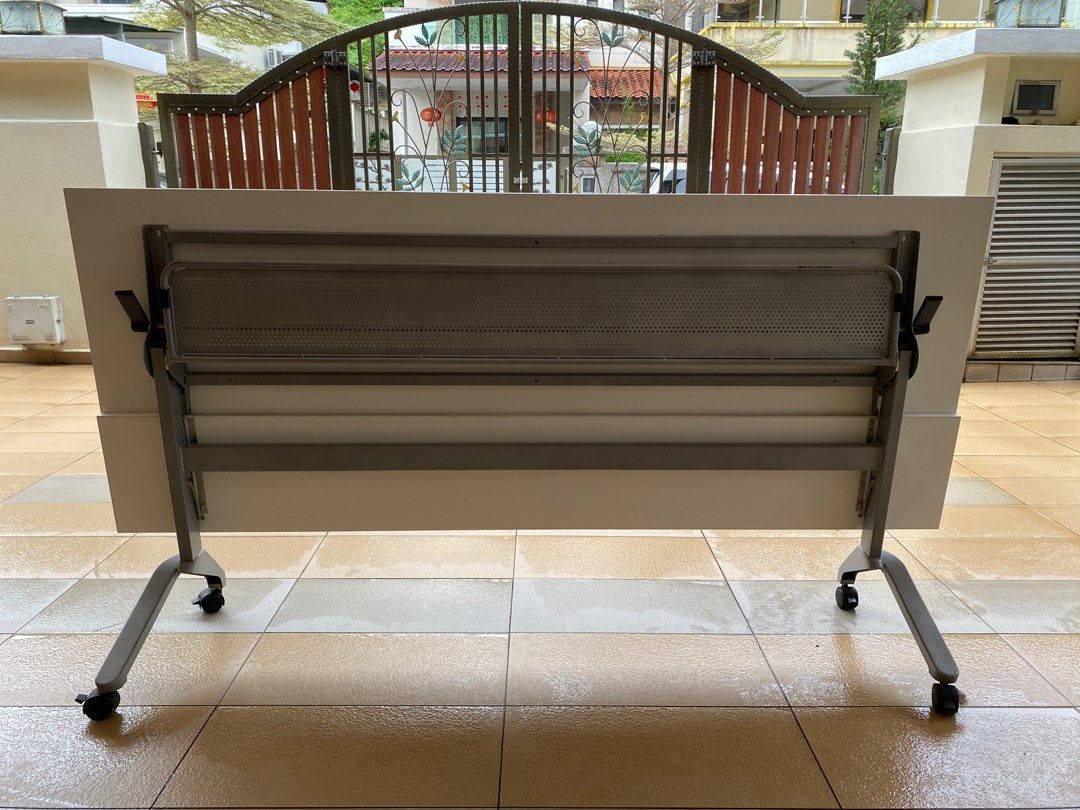 Foldable office table with wheels, Furniture & Home Living, Furniture ...
