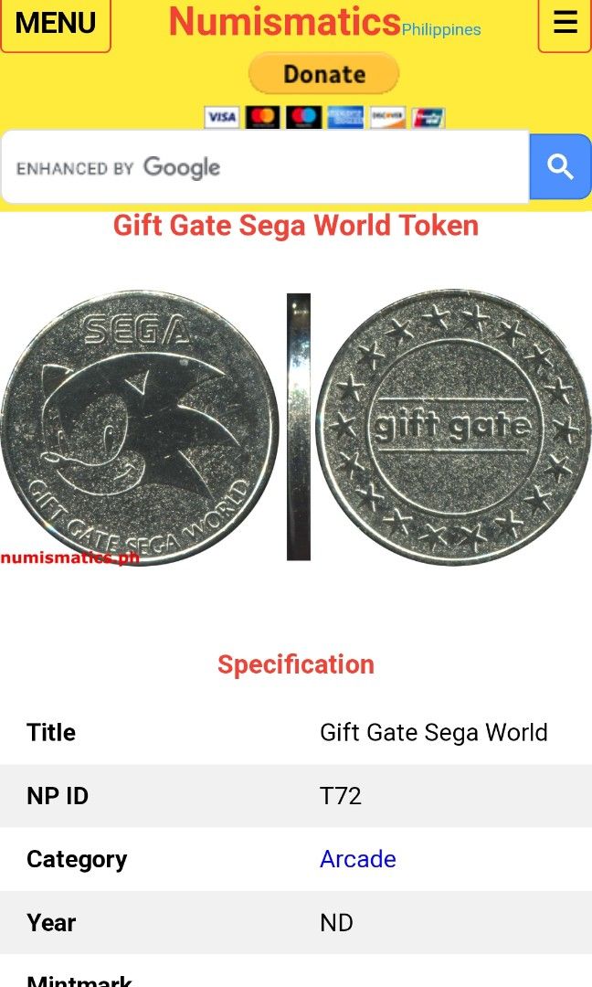 GIFT GATE SEGA WORLD TOKEN, Hobbies & Toys, Memorabilia & Collectibles ...