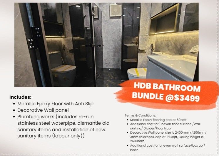 Hdb license direct contractor/ hacking/ metallic epoxy/ decorative wall ...