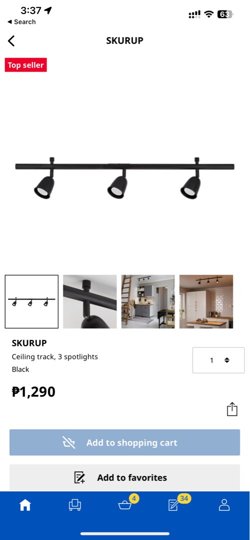 Ikea skurup ceiling track, 3 spotlights (worth 1,290) 3 bulbs included ...