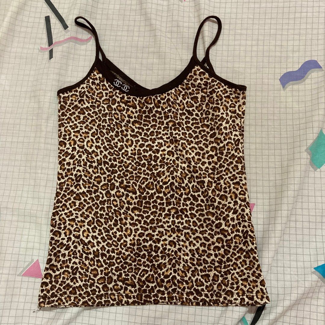 Leopard print spaghetti strap top, Women's Fashion, Tops, Sleeveless on ...