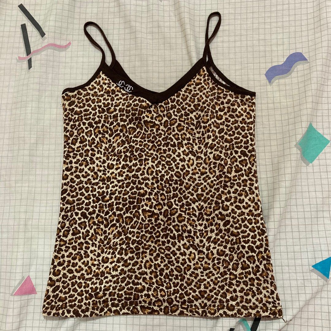 Leopard print spaghetti strap top, Women's Fashion, Tops, Sleeveless on ...