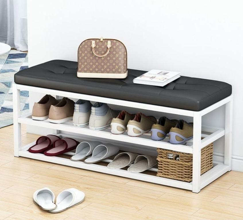 Metal Steel Shoe Rack with Cushion Seat, Furniture & Home Living ...