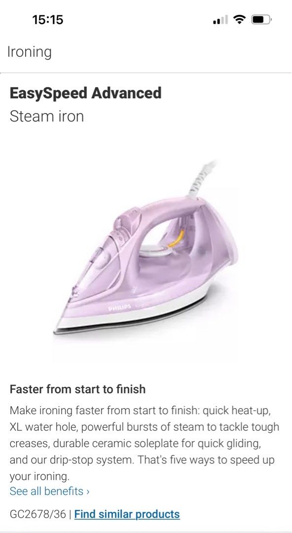 Philips Easy Speed Advanced Steam Iron GC2678, TV & Home Appliances ...