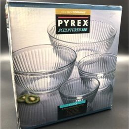 Pyrex Crown Corning Sculptured Clear 4 Piece Serving Bowl Set (Vintage ...