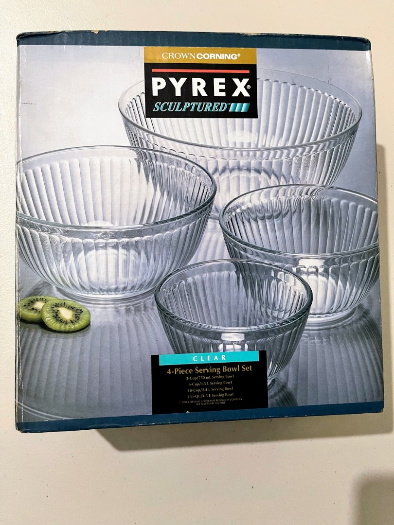 Pyrex Crown Corning Sculptured Clear 4 Piece Serving Bowl Set (Vintage ...