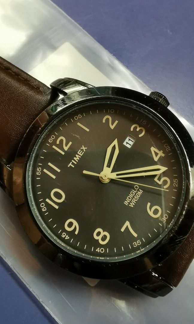 Timex Men Indiglo WR50M Quartz Leather watch with date window, Men's ...