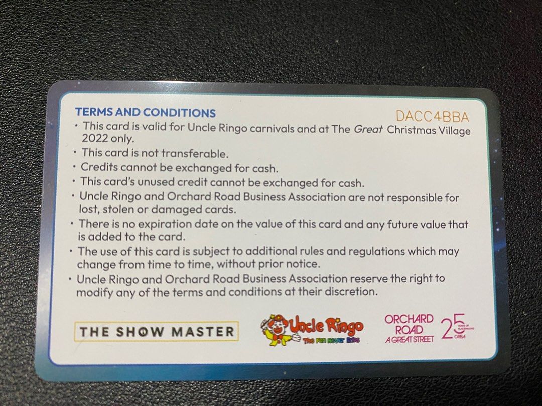 Uncle Ringo Carnival Card ($10 Credits per card), Tickets & Vouchers ...