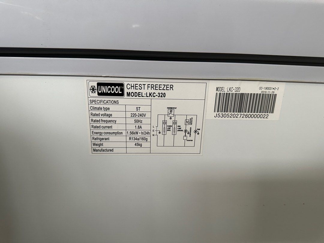 UNI COOL CHEST FREEZER MODEL:LKC-320, TV & Home Appliances, Kitchen Appliances, Refrigerators ...