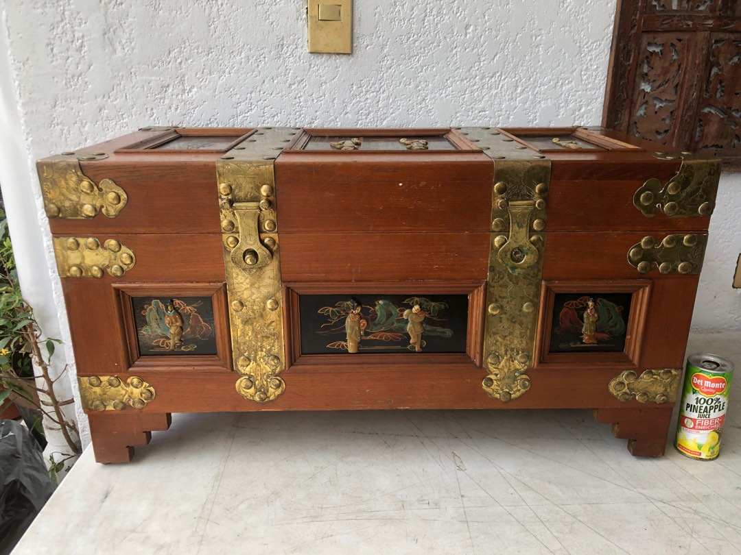 Vintage Asian Wooden Brass Chest Baul #2, Furniture & Home Living ...