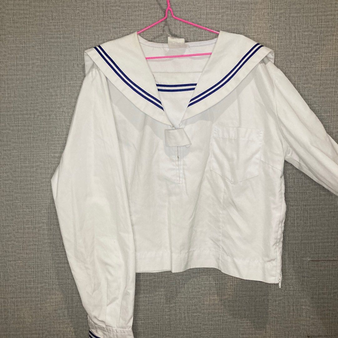 White and Navy Blue Sailor Top (Japanese uniform, Seifuku), Women's ...