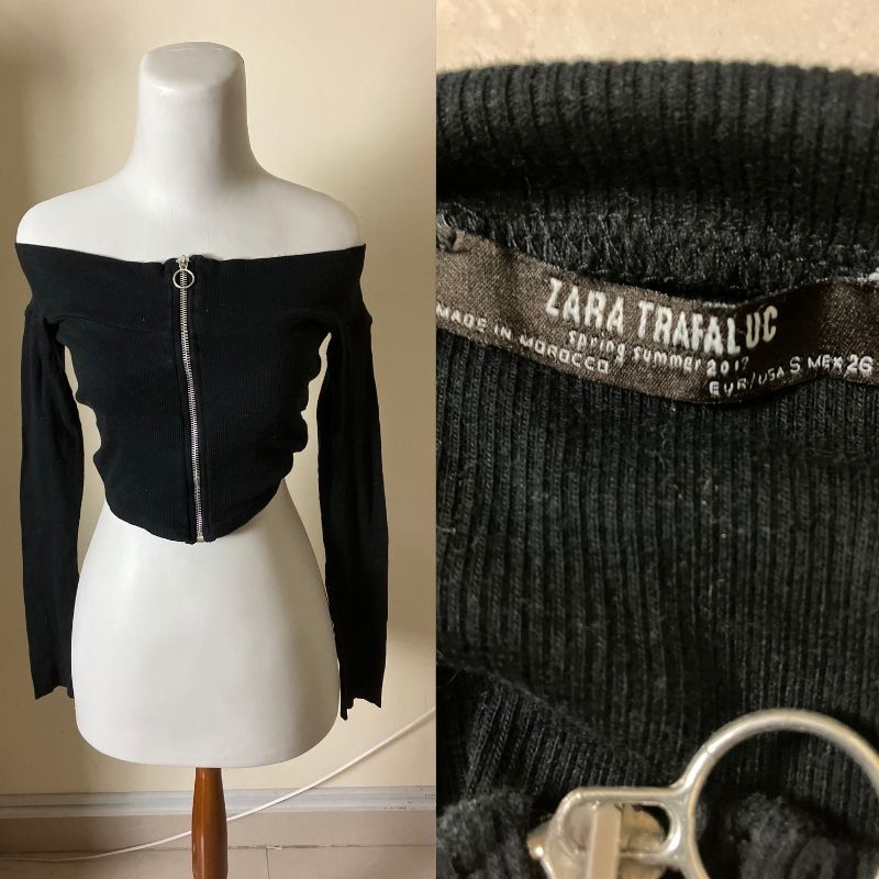 Zara Sabrina Crop Top Zipper, Fesyen Wanita, Pakaian Wanita, Atasan di ...