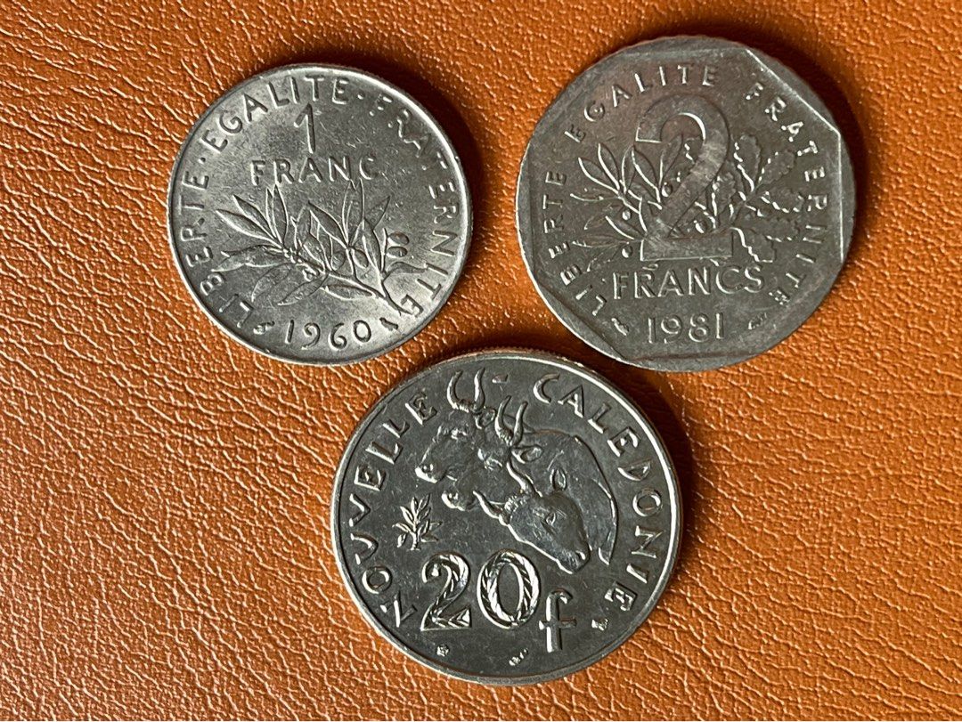 1960, 1981, 1999 Republic of France 1, 2, 20 Francs Copper Nickle Coin ...