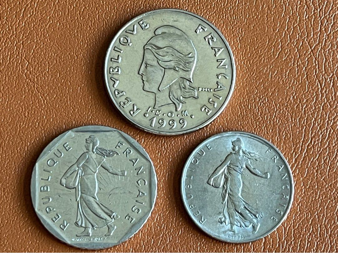 1960, 1981, 1999 Republic of France 1, 2, 20 Francs Copper Nickle Coin ...