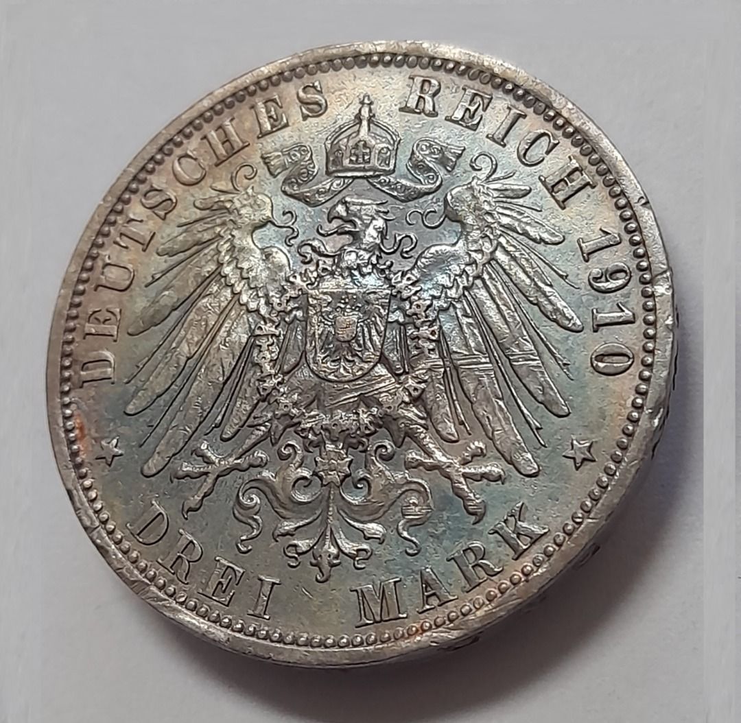 3-MARK 1910 - (.900 Silver coin) Wilhelm II, "The last German Emperor ...