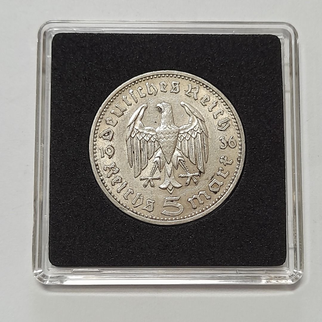 5-REICHSMARK 1936- German .900 SILVER Coin- PAUL VON HINDENBURG Field ...