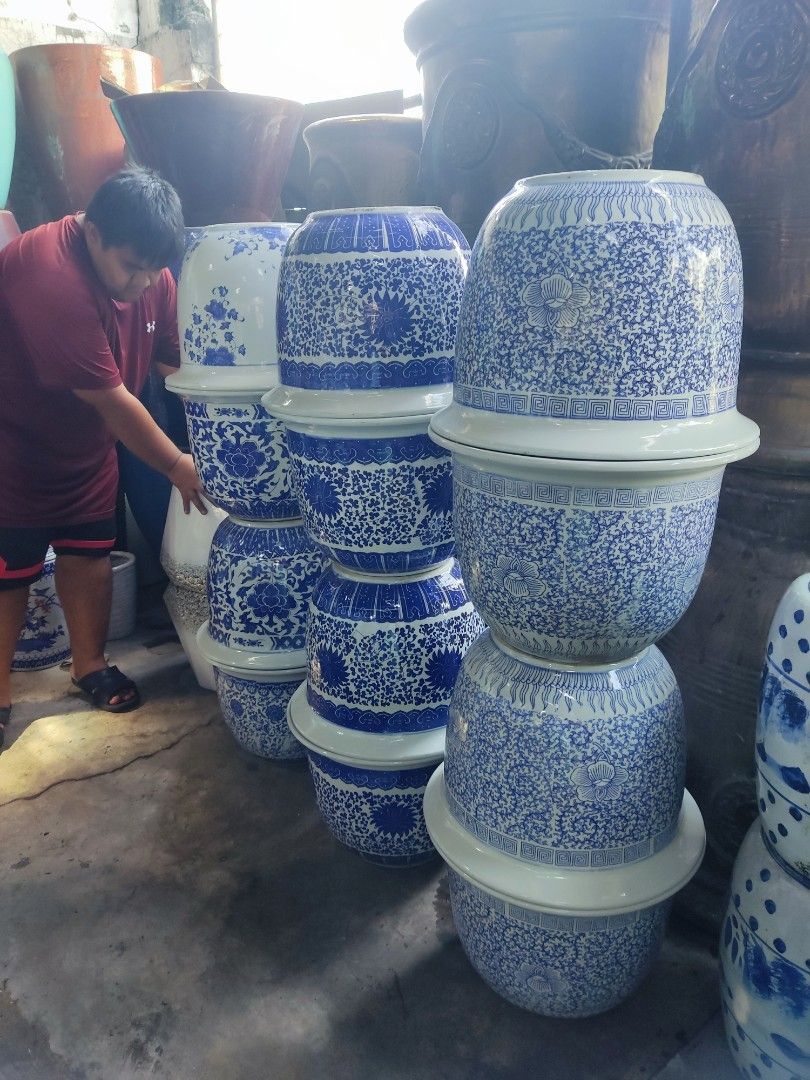 Blue and medium white planters big size, Furniture & Home Living ...