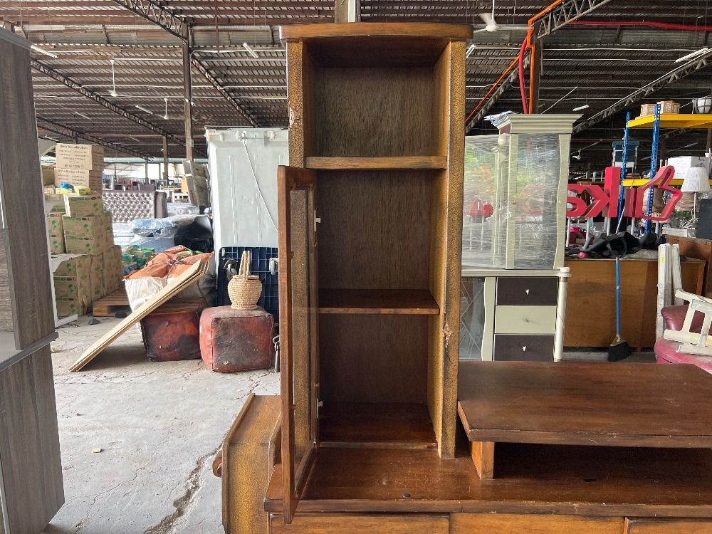 (F20044540) Brown Rubber Wood TV Cabinet With Display Cabinet / Kabinet ...