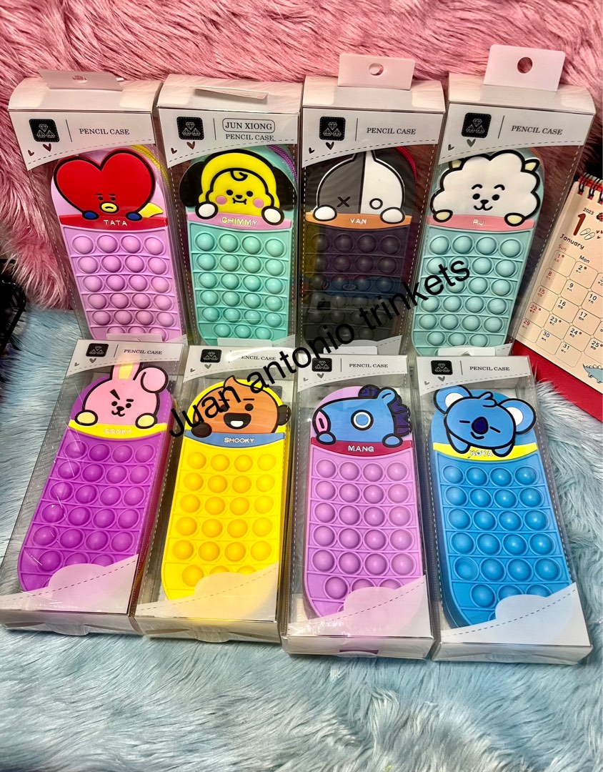 BT21 Pop It Fidget Pencil case storage box, Hobbies & Toys, Stationary ...