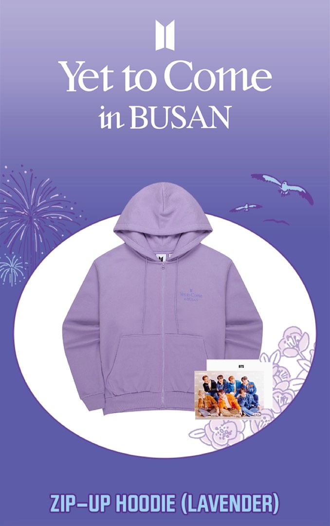 BTS Yet To Come in Busan Zip-up Hoodie ( Lavender ), Hobbies & Toys ...