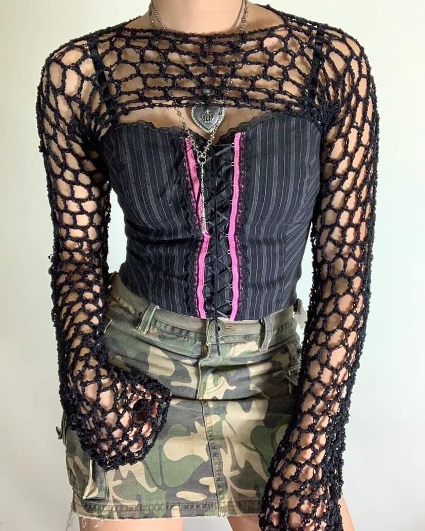 crochet fishnet shrug top| goth grunge alt alternative punk, Women's ...
