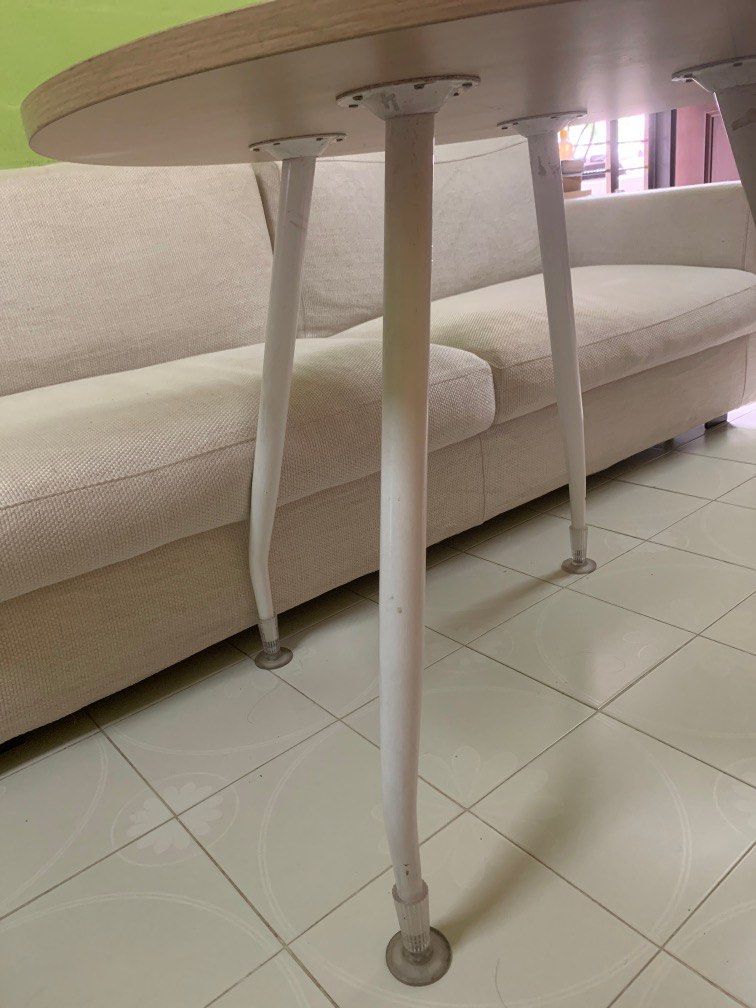 Custom round wooden table with four metal legs, Furniture & Home Living ...