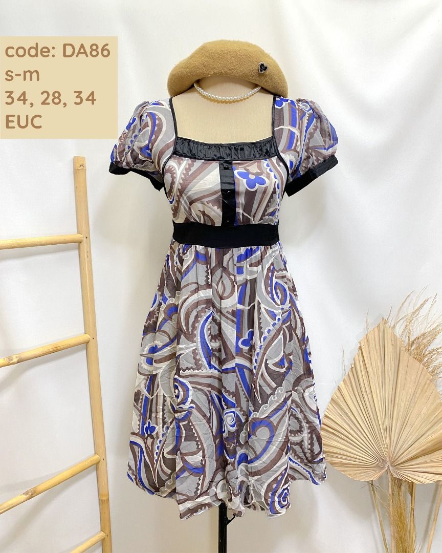 DA86-blue abstract korean midi dress, Women's Fashion, Dresses & Sets ...