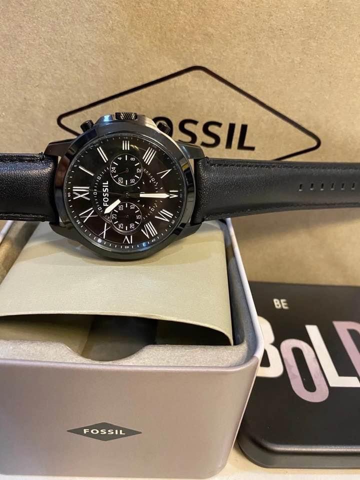 FOSSIL GRANT LEATHER BLACK DIAL AUTHENTIC WATCH, Men's Fashion, Watches ...