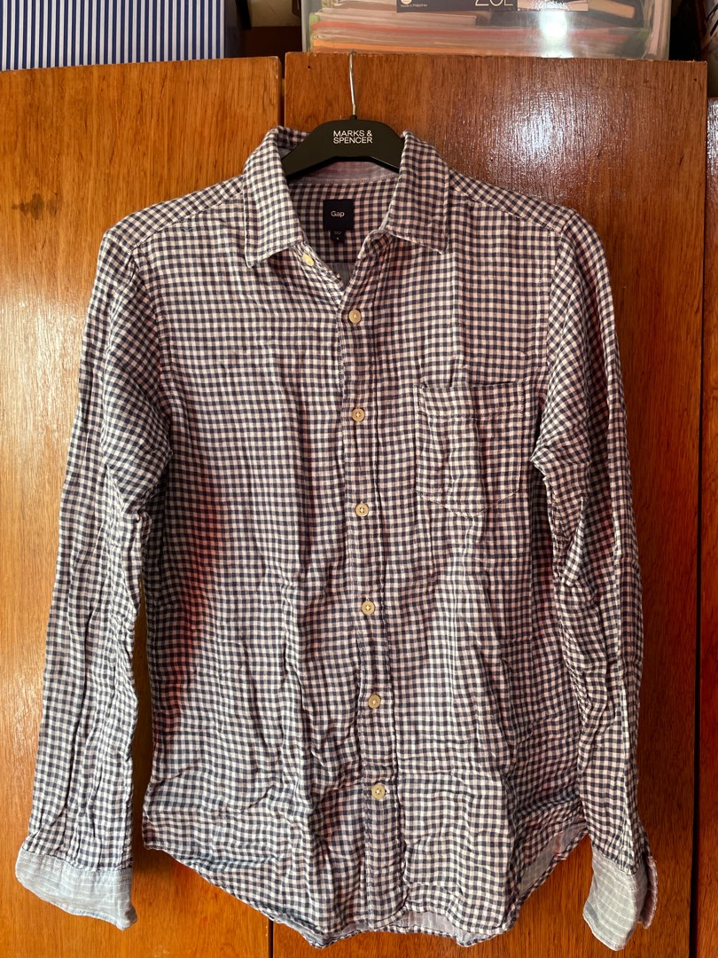 Gap Checkered Blue Long Sleeves Polo Small, Men's Fashion, Tops & Sets ...