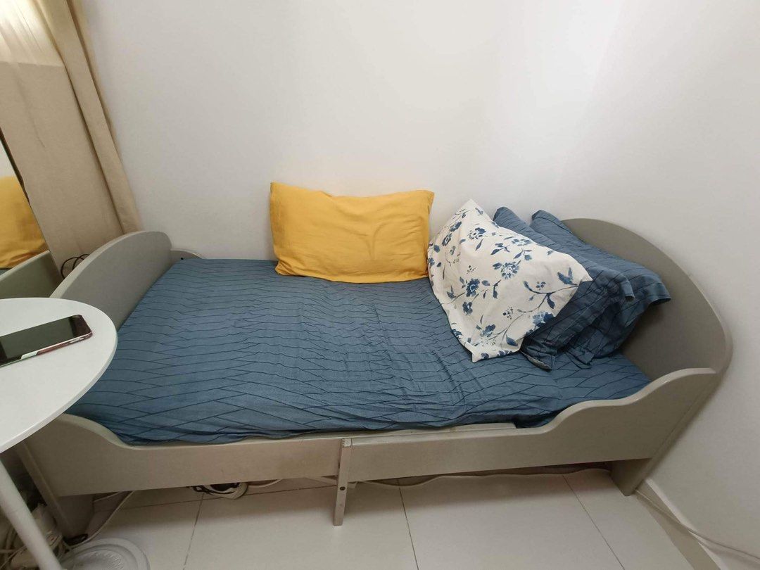 Ikea extendable single bed frame with mattress, Furniture & Home Living ...