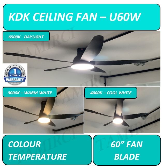 KDK U60W CEILING FAN with LED, Furniture & Home Living, Lighting & Fans ...